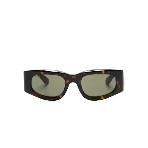 Gucci Acetate Rectangle Frame Sunglasses With Double G Logo - Brown