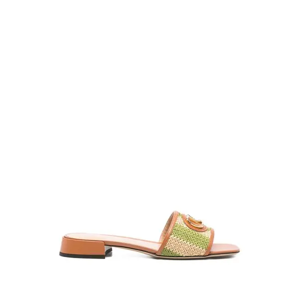 Valentino Garavani Woven Open Toe Low Block Heel Slides - Cream