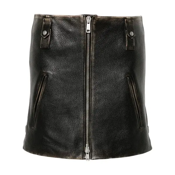 Prada Leather Skirt With Decorative Buckle Detail - Black