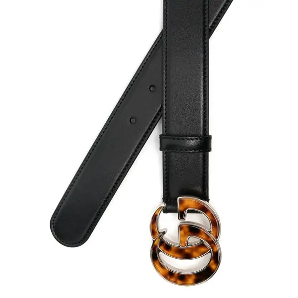Gucci Calf Leather Belt With Tortoiseshell-effect Double G Buckle