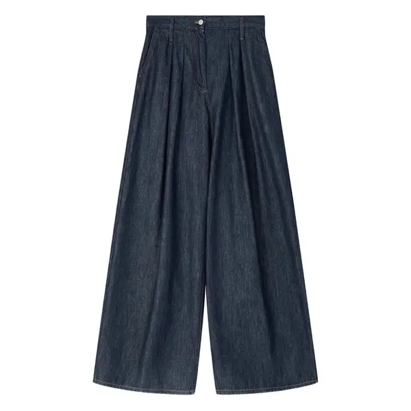 Dries Van Noten Wide Leg Pleated Silk & Nylon Trousers - Blue