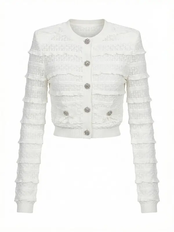 SELF-PORTRAIT Pointelle Diamante Cardigan - Multicolor