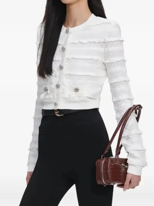 SELF-PORTRAIT Pointelle Diamante Cardigan - Multicolor