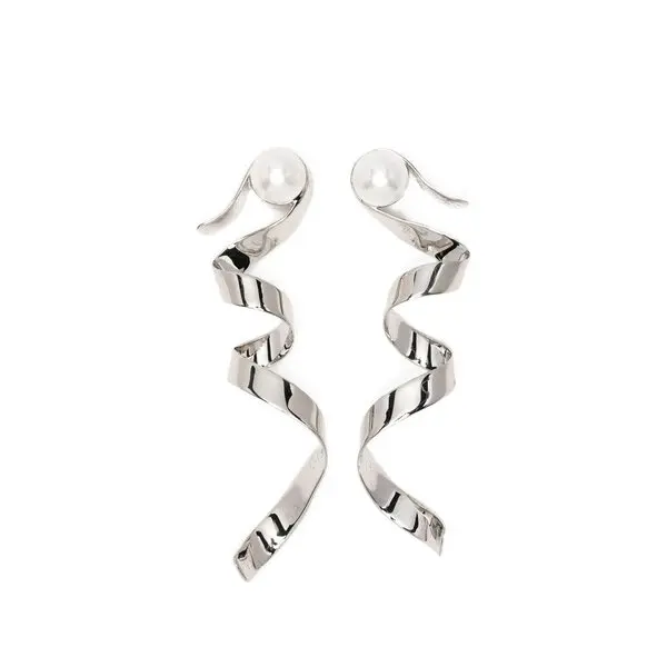 Dries Van Noten Tone Spiral Faux Pearl Earrings - Silver