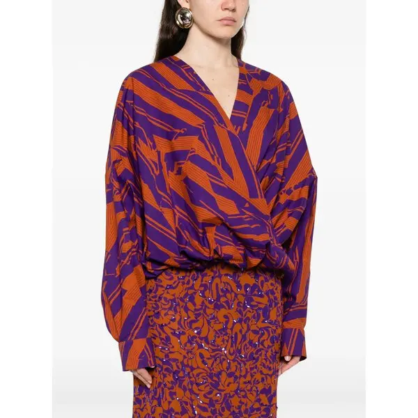 Dries Van Noten Printed Wrap Front Blouse - Purple