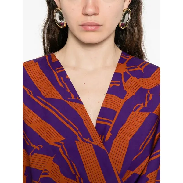 Dries Van Noten Printed Wrap Front Blouse - Purple