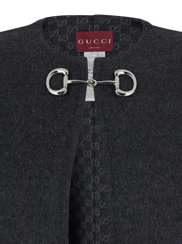 Gucci Wool Silk Cape With Horsebit Closure - Multicolor