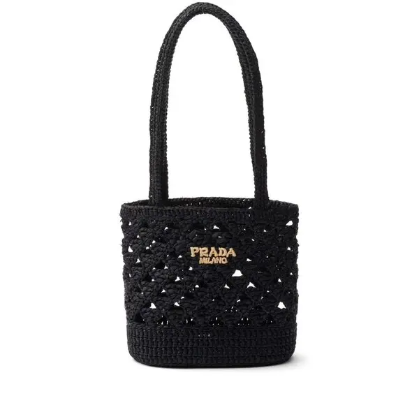 Prada Canvas Crochet Open Knit Bucket Bag