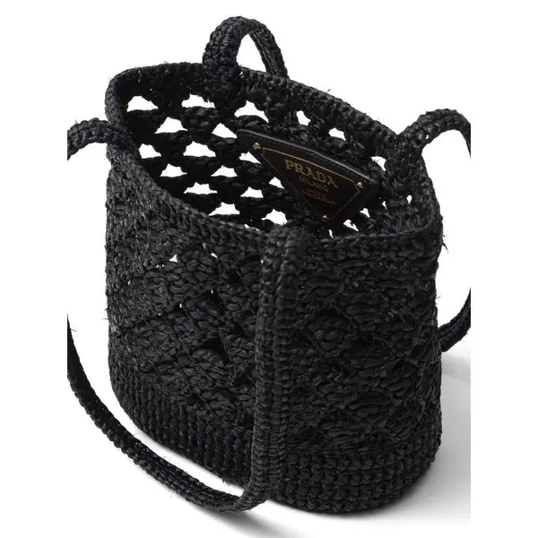 Prada Canvas Crochet Open Knit Bucket Bag