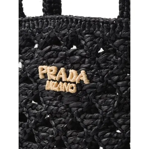 Prada Canvas Crochet Open Knit Bucket Bag