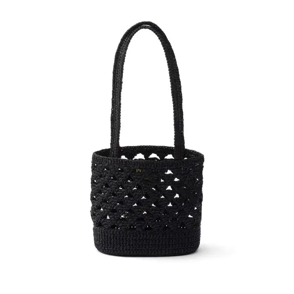 Prada Canvas Crochet Open Knit Bucket Bag