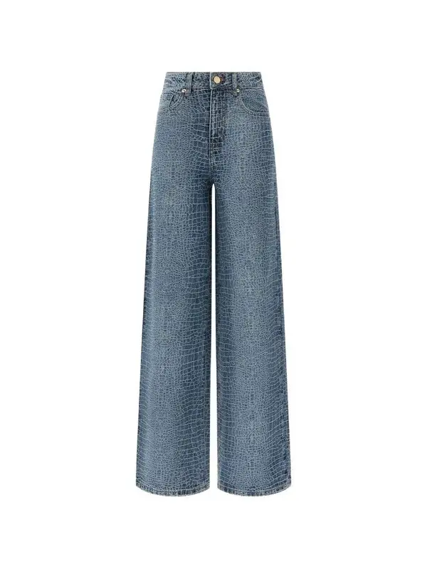 SELF-PORTRAIT Croc Effect Wide Leg Jeans