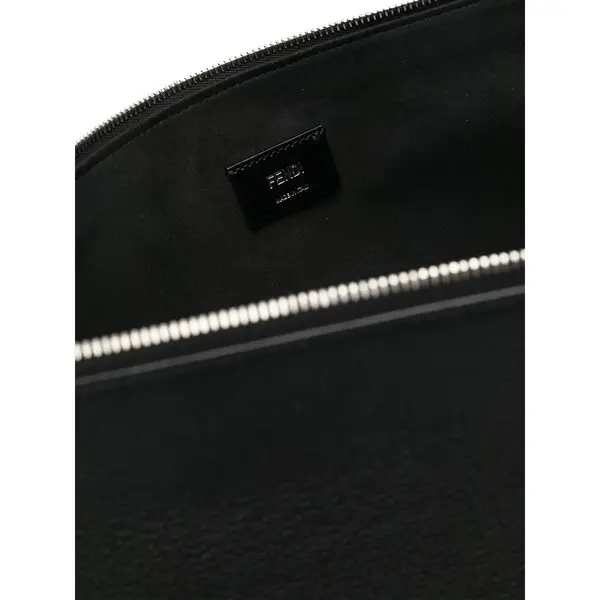 Fendi Calf Leather Embossed Logo Shoulder Bag - Black