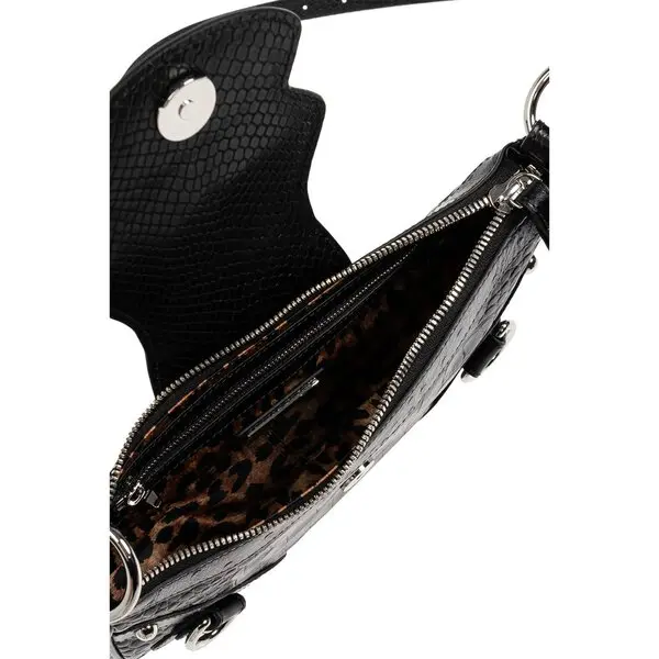 Balenciaga Calf Leather Crocodile Effect Shoulder Bag - Black