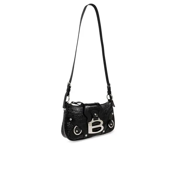 Balenciaga Calf Leather Crocodile Effect Shoulder Bag - Black