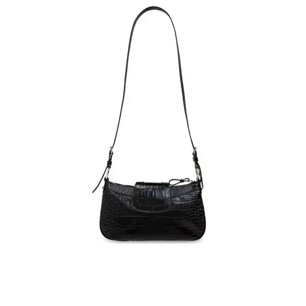 Balenciaga Calf Leather Crocodile Effect Shoulder Bag - Black