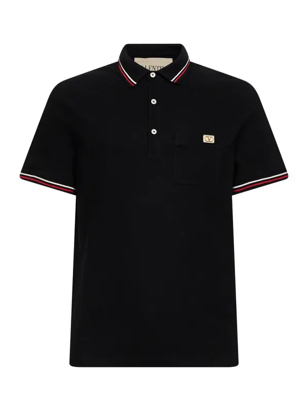 Valentino Garavani Black Cotton Pique Polo Shirt With Vlogo Patch