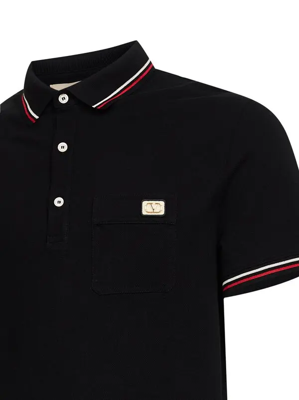 Valentino Garavani Black Cotton Pique Polo Shirt With Vlogo Patch