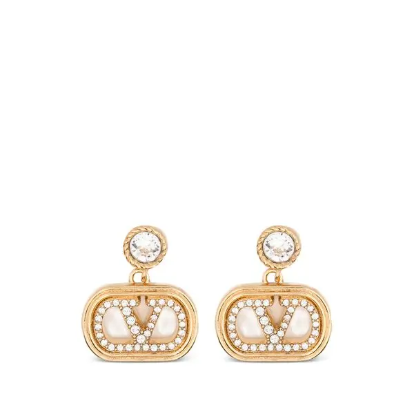Valentino Garavani Tone Crystal Embellished V Logo Stud Earrings - Gold