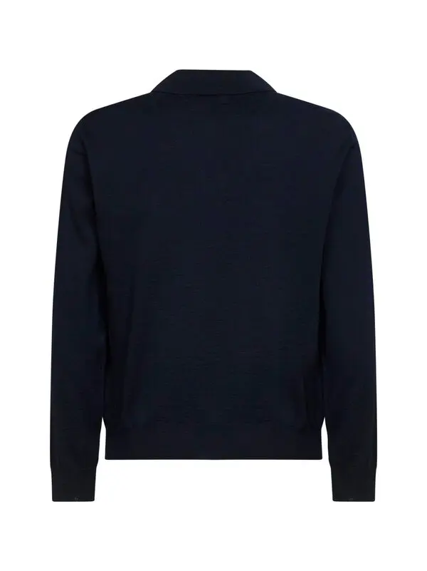 Valentino Garavani Navy Blue Wool Knit Polo Shirt With Vlogo Patch