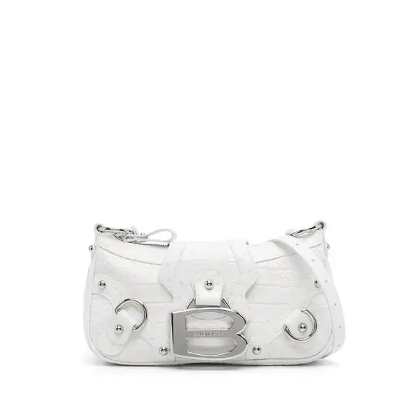 Balenciaga Embossed Crocodile Effect Shoulder Bag - White