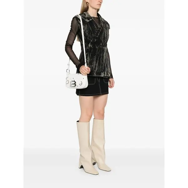 Balenciaga Embossed Crocodile Effect Shoulder Bag - White
