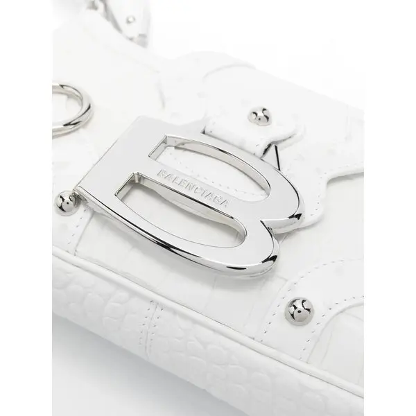 Balenciaga Embossed Crocodile Effect Shoulder Bag - White