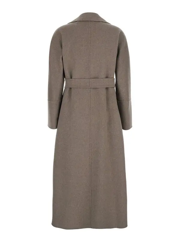 Max Mara Wool Coat With Notched Lapel And Belt - Multicolor