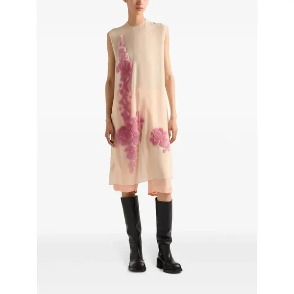 Prada Silk Floral Embroidery Sleeveless Dress