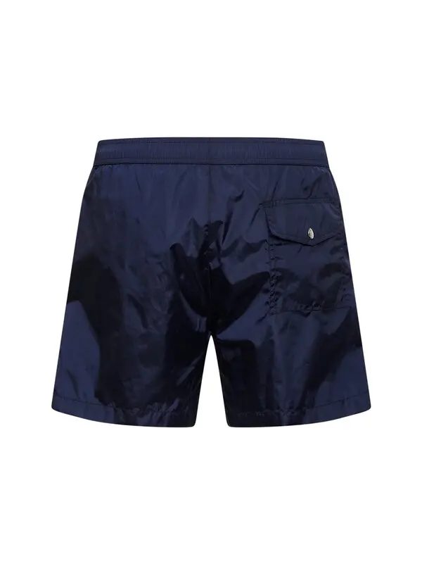 Moncler Navy Blue Nylon Logo Patch Swim Shorts - Multicolor