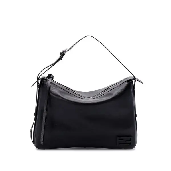 Fendi Calf Leather Grained Shoulder Bag - Black