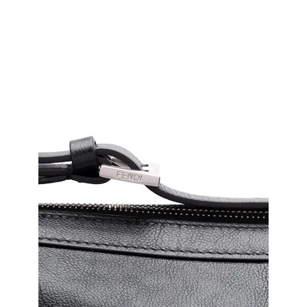 Fendi Calf Leather Grained Shoulder Bag - Black