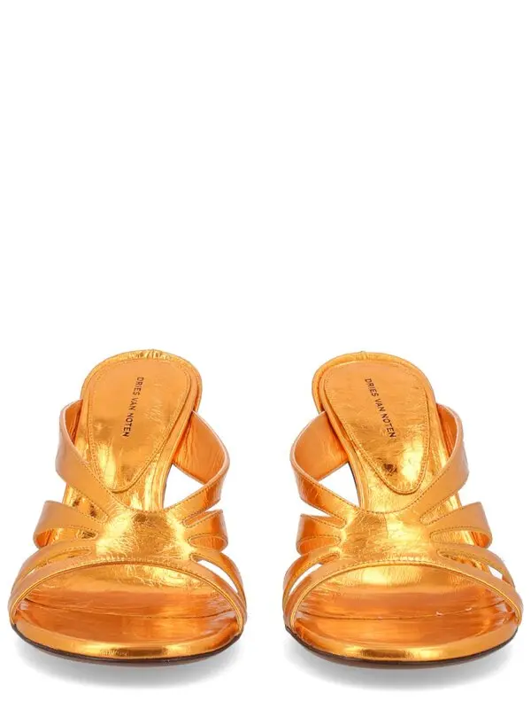 Dries Van Noten Metallic Leather Heeled Sandals - Orange