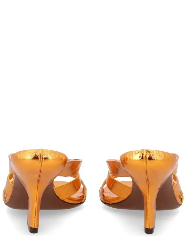 Dries Van Noten Metallic Leather Heeled Sandals - Orange