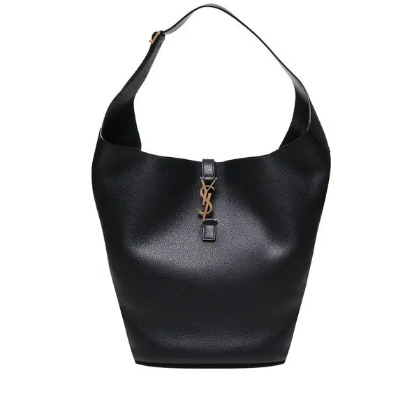 Saint Laurent Leather Tote Bag With Logo Plaque - Black
