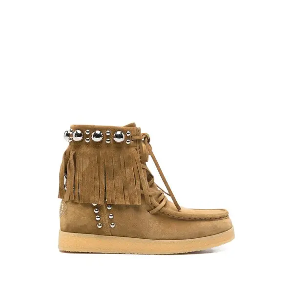 Valentino Garavani Suede Studded Fringe Boots - Brown