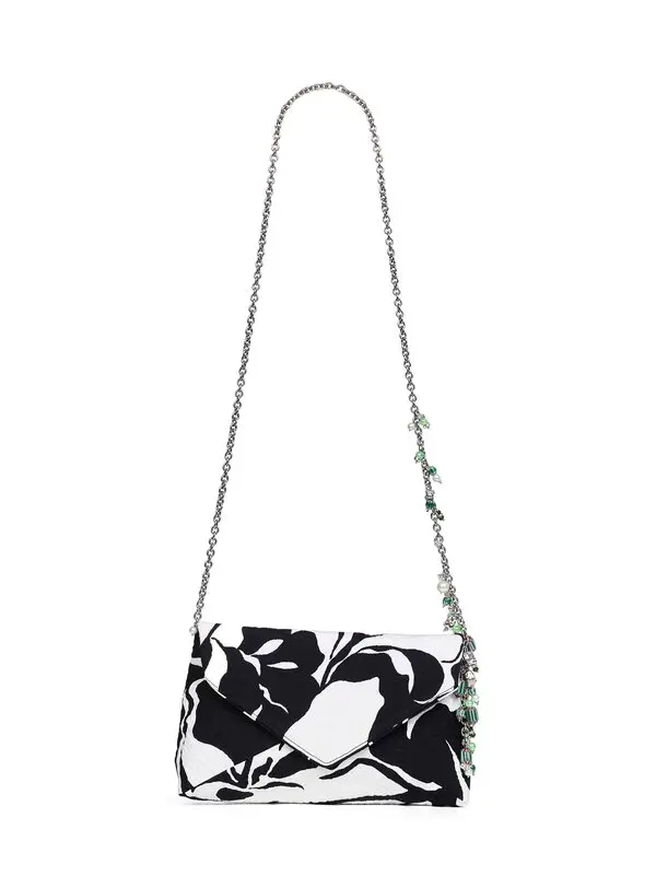 Dries Van Noten Black Jacquard Clutch With Beaded Chain Strap