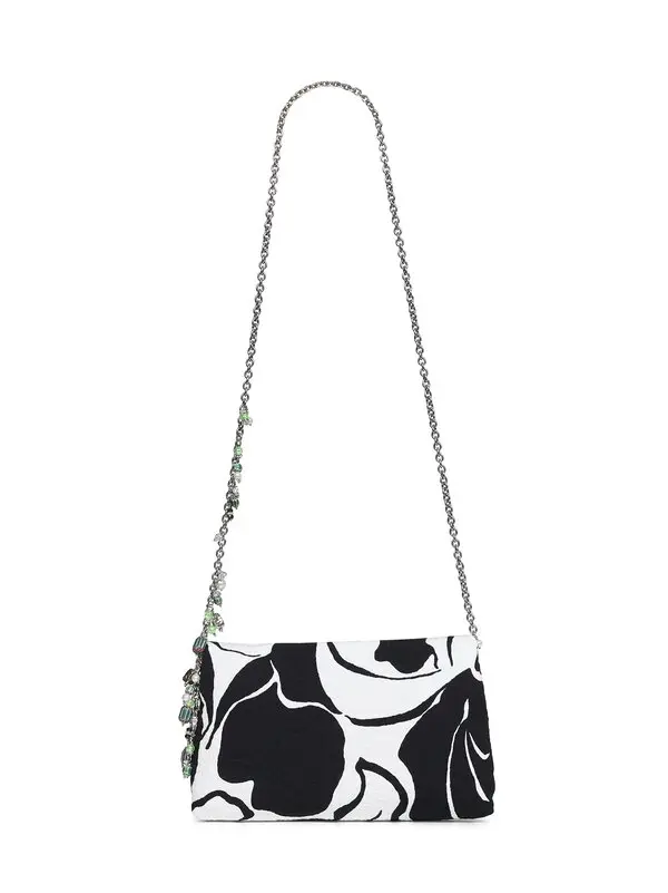 Dries Van Noten Black Jacquard Clutch With Beaded Chain Strap