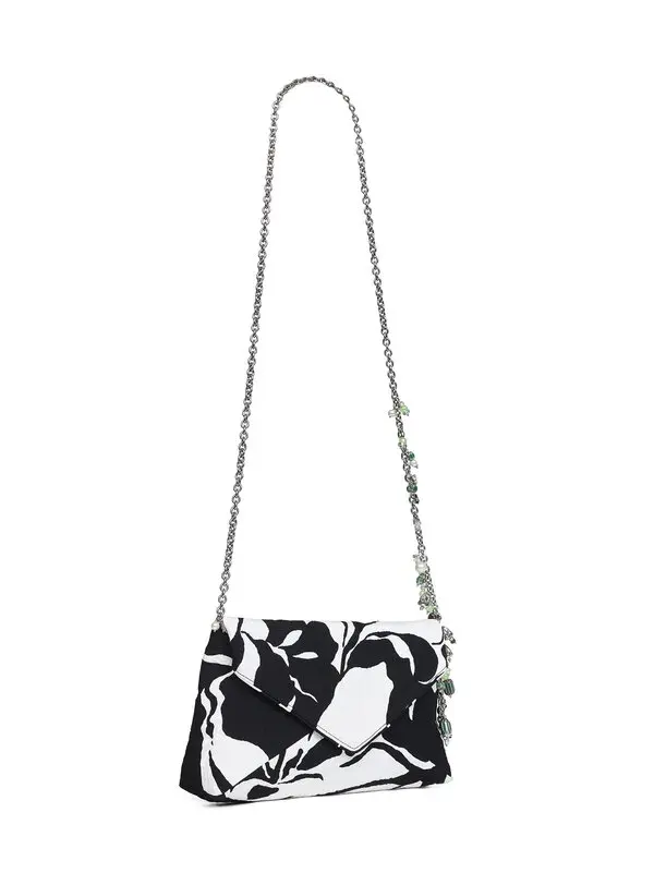 Dries Van Noten Black Jacquard Clutch With Beaded Chain Strap - Multicolor