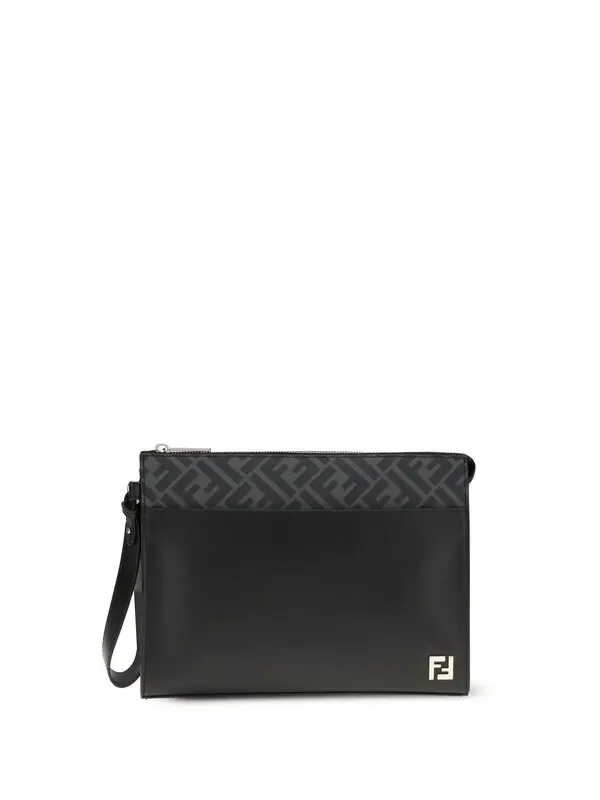 Fendi Leather Ff Canvas Pouch - Black