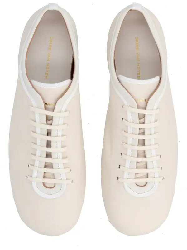 Dries Van Noten Leather Lace-up Ballerina Sneakers - White