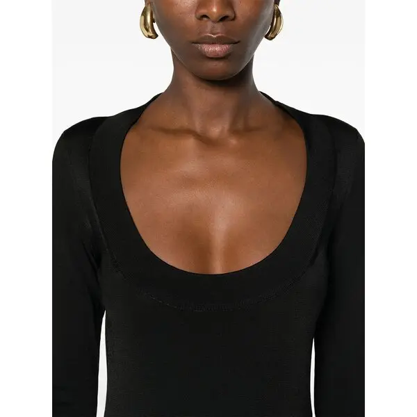 Saint Laurent Ribbed Fine Knit Long Sleeve Dress