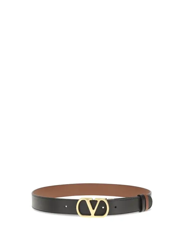 Valentino Garavani Reversible Leather Belt With Vlogo Signature - Black