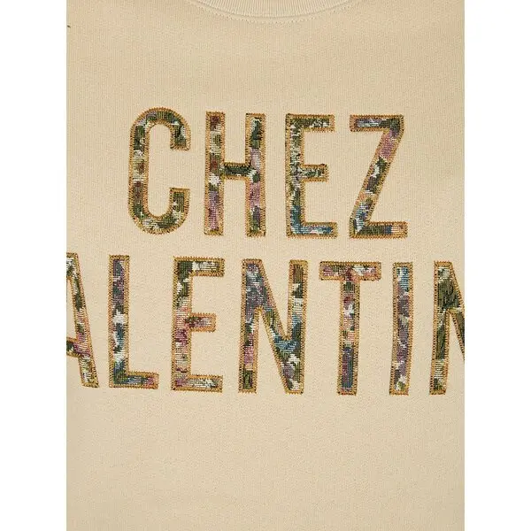 Valentino Garavani Beige Floral Pattern Crew Neck Sweatshirt