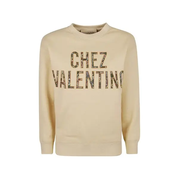 Valentino Garavani Beige Floral Pattern Crew Neck Sweatshirt - Cream