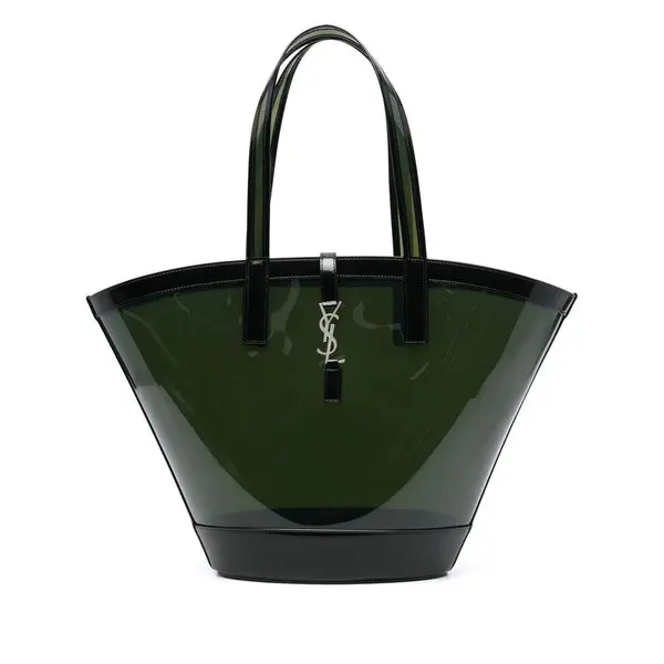 Saint Laurent Translucent Tote Bag With Leather Trim - Green
