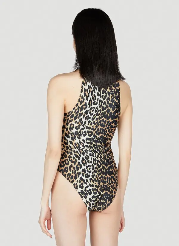 GANNI Leopard Print V-neck One-piece Swimsuit