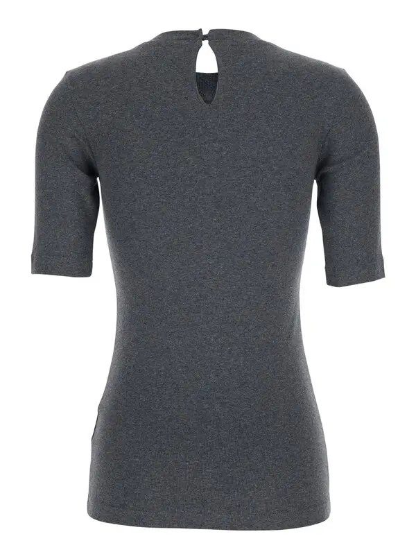 Brunello Cucinelli Ribbed Cotton T-shirt With Three-quarter Sleeves - Gray