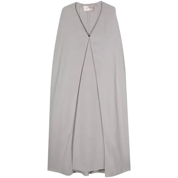 Valentino Garavani Grey Cape Design V-neck Dress - Gray