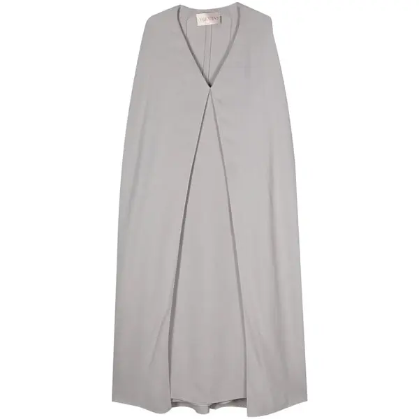 Valentino Garavani Grey Cape Design V-neck Dress - Gray